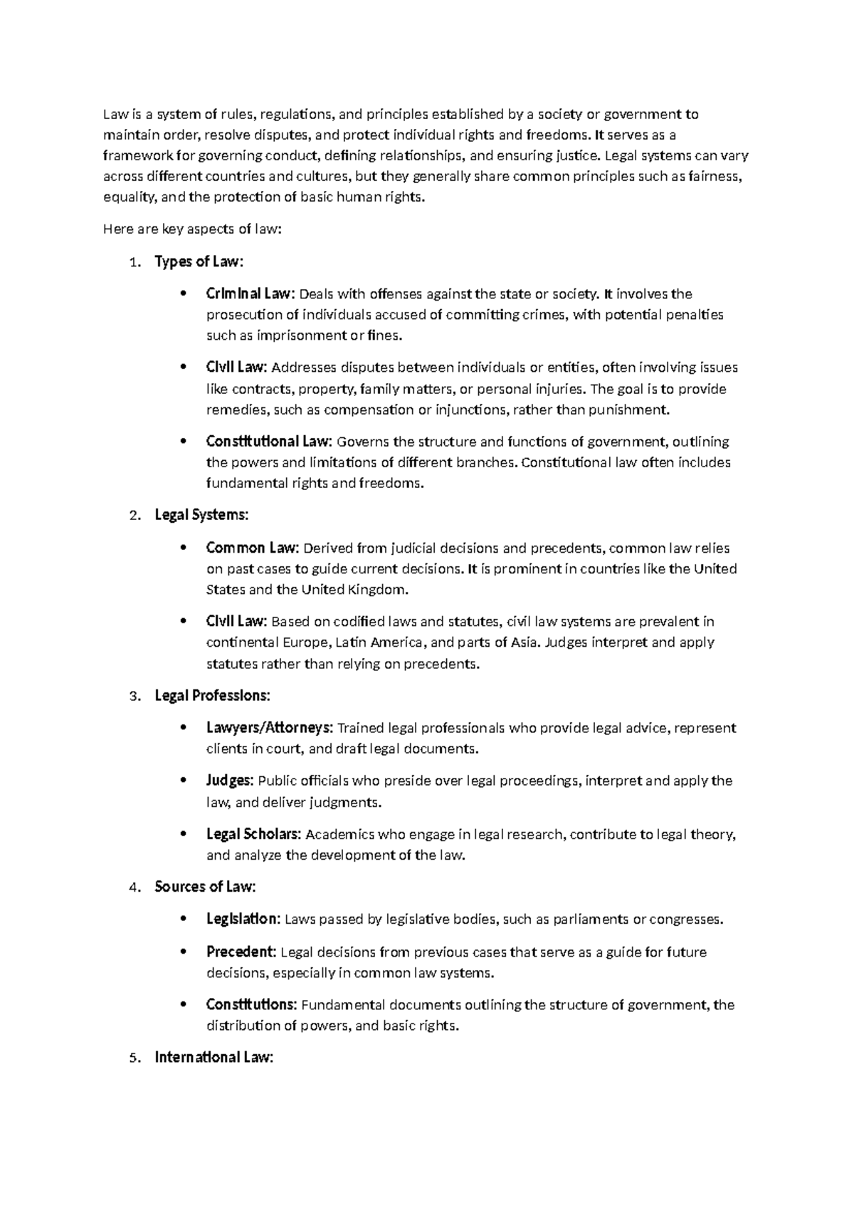Law - Understanding the Fundamentals and Key Aspects of Law - Studocu