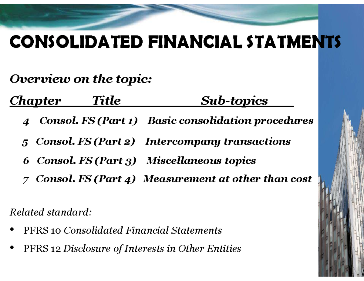 Consolidated Financial Statements Overview: PFRS 10 & 12 Insights - Studocu