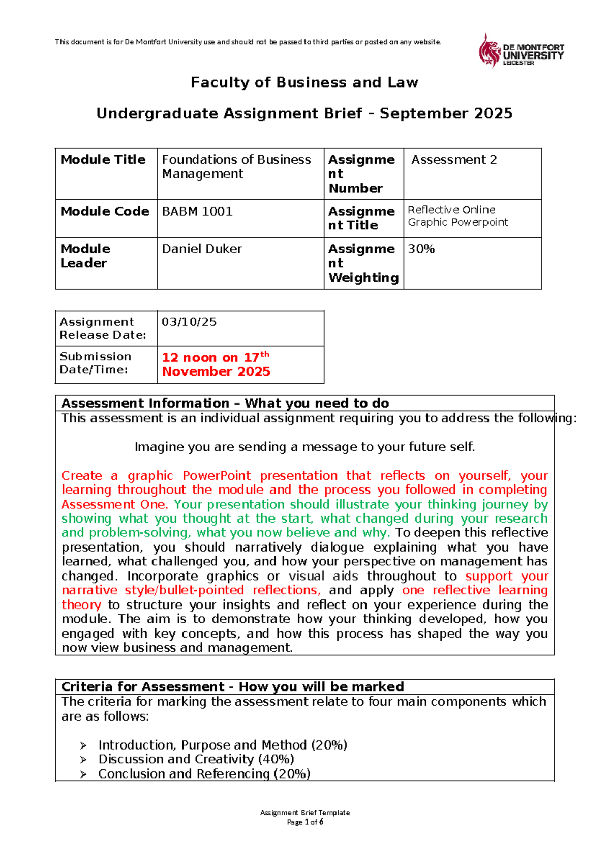 Reflective PowerPoint Presentation for BABM 1001 - A2 2025 - Studocu