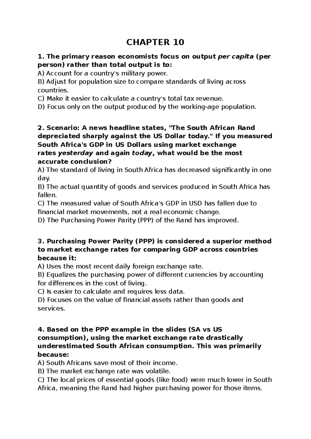 ECO332 Chapter 10 & 12 MSQ Practice Questions - Studocu