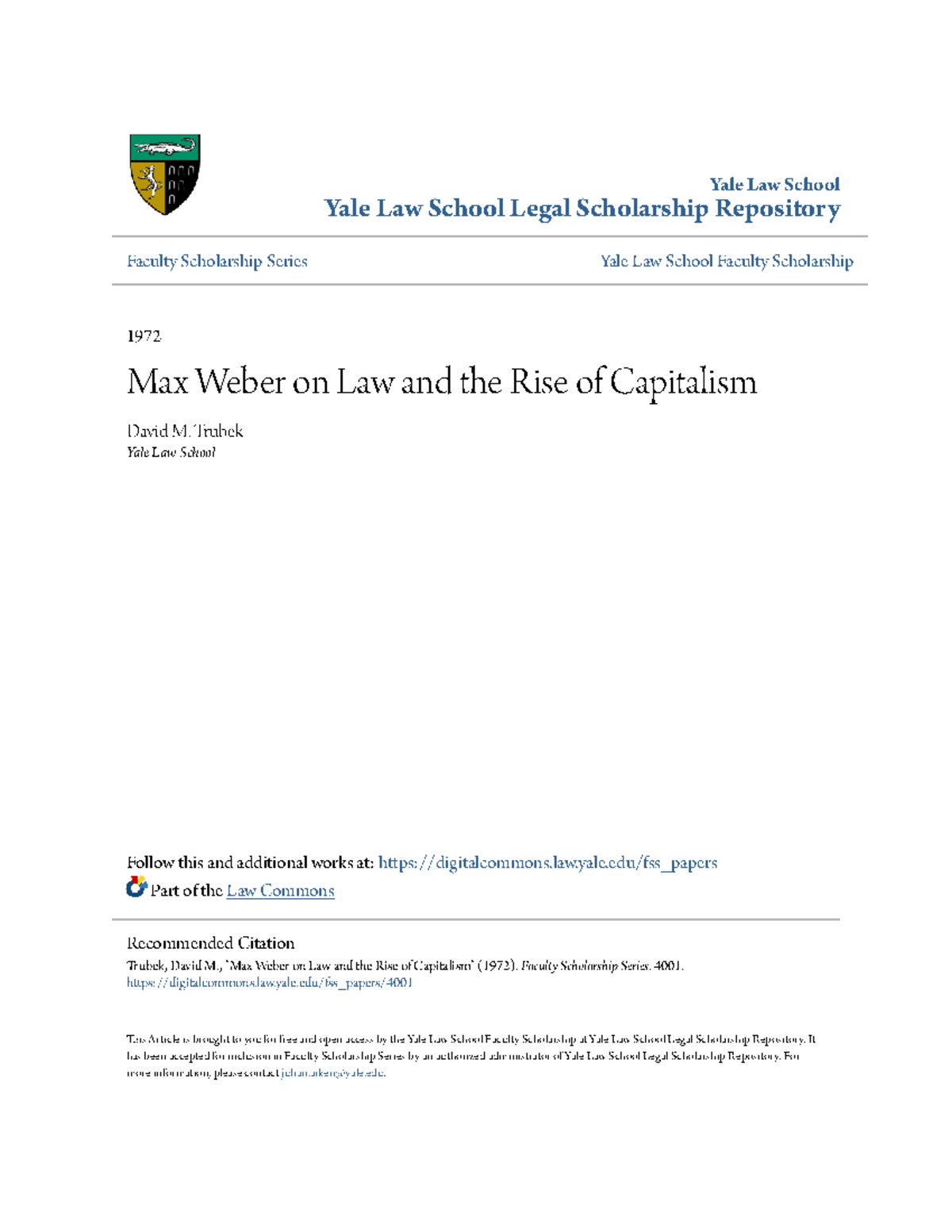 Max Weber on Law and the Rise of Capitalism: A 1972 Analysis - Studocu