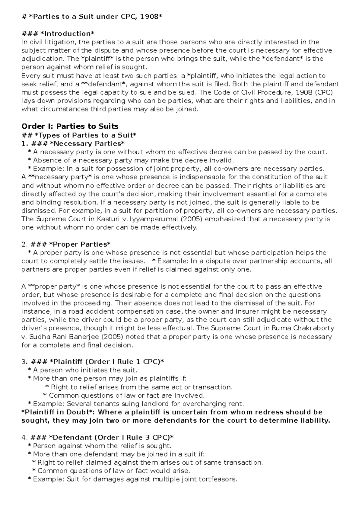 Parties to a Suit under CPC: Essential Concepts and Rules - Studocu