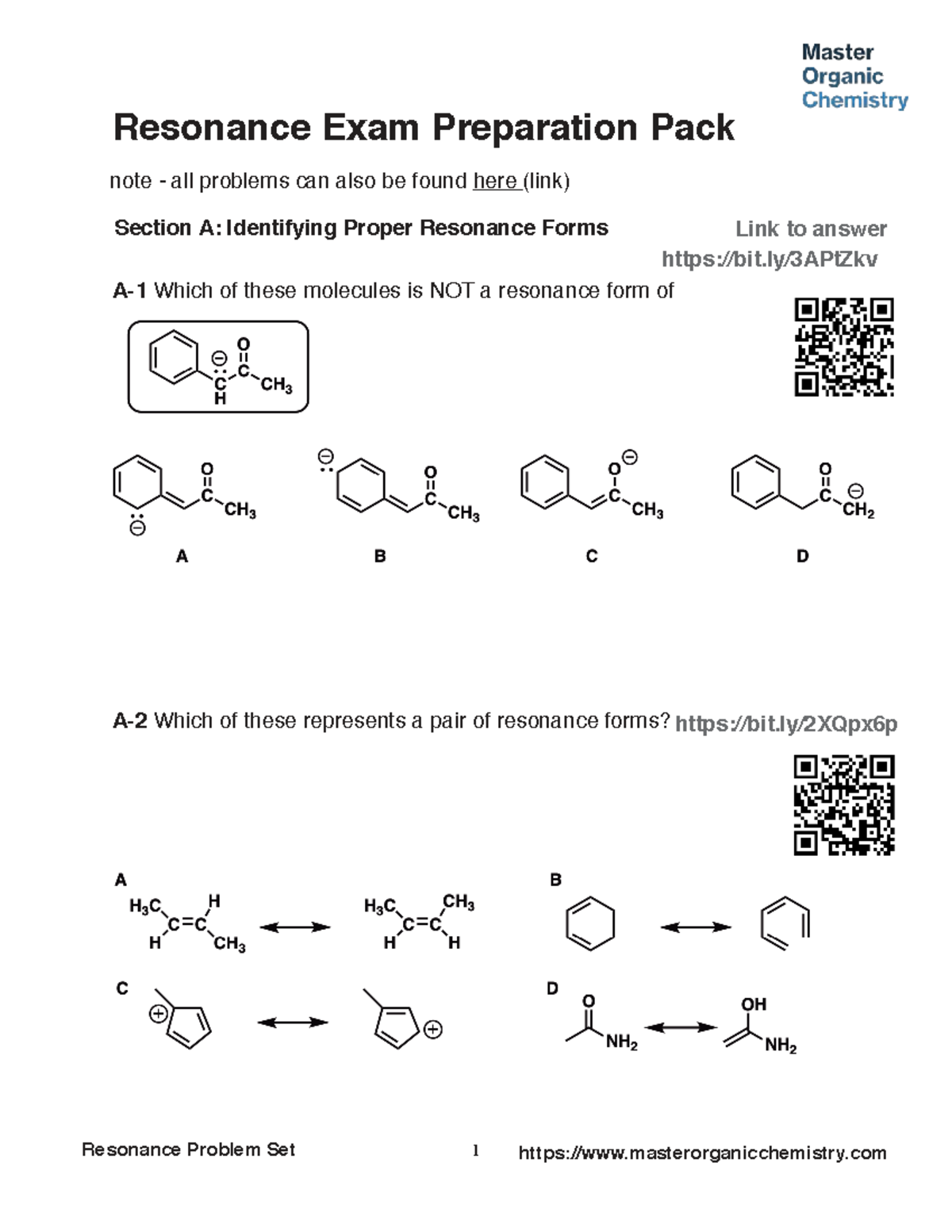 Resonance Exam Prep Pack: Practice Problems & Solutions (CHEM 101 ...