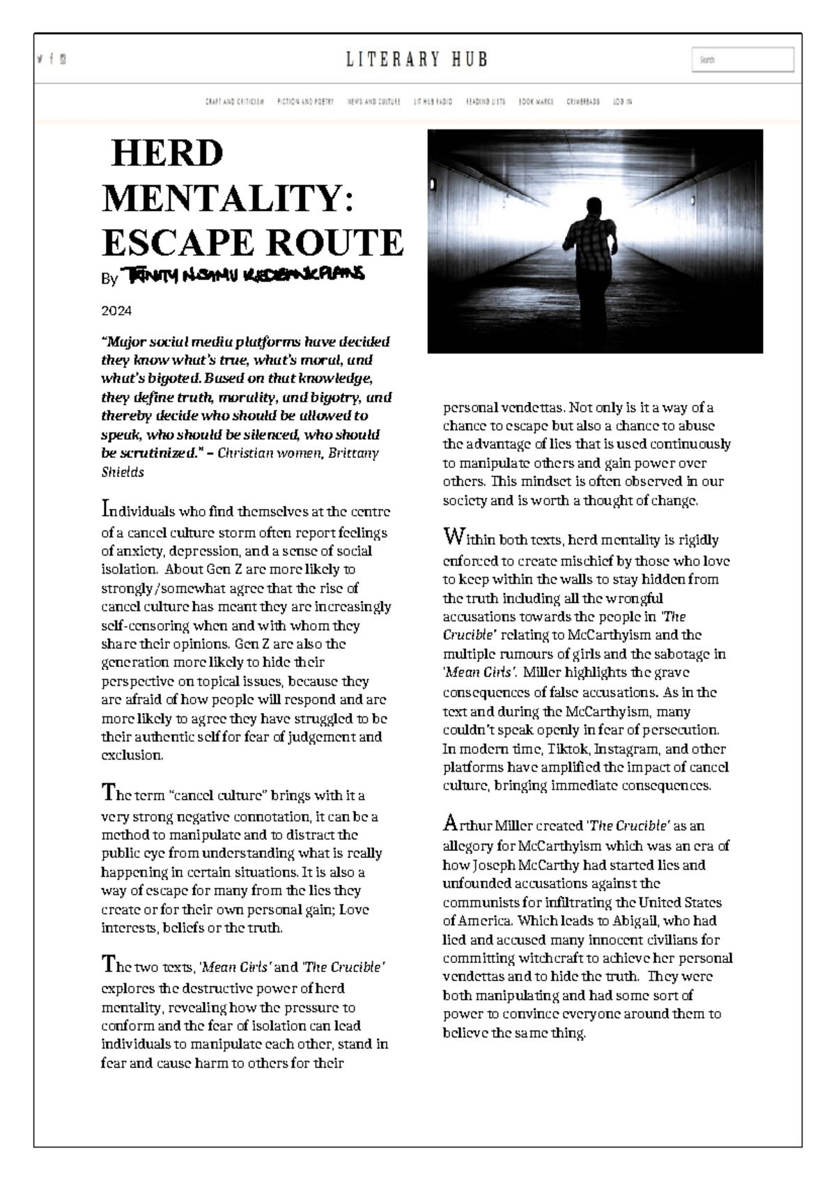 English 101: Final Exam - Analyzing Herd Mentality in 'The Crucible ...