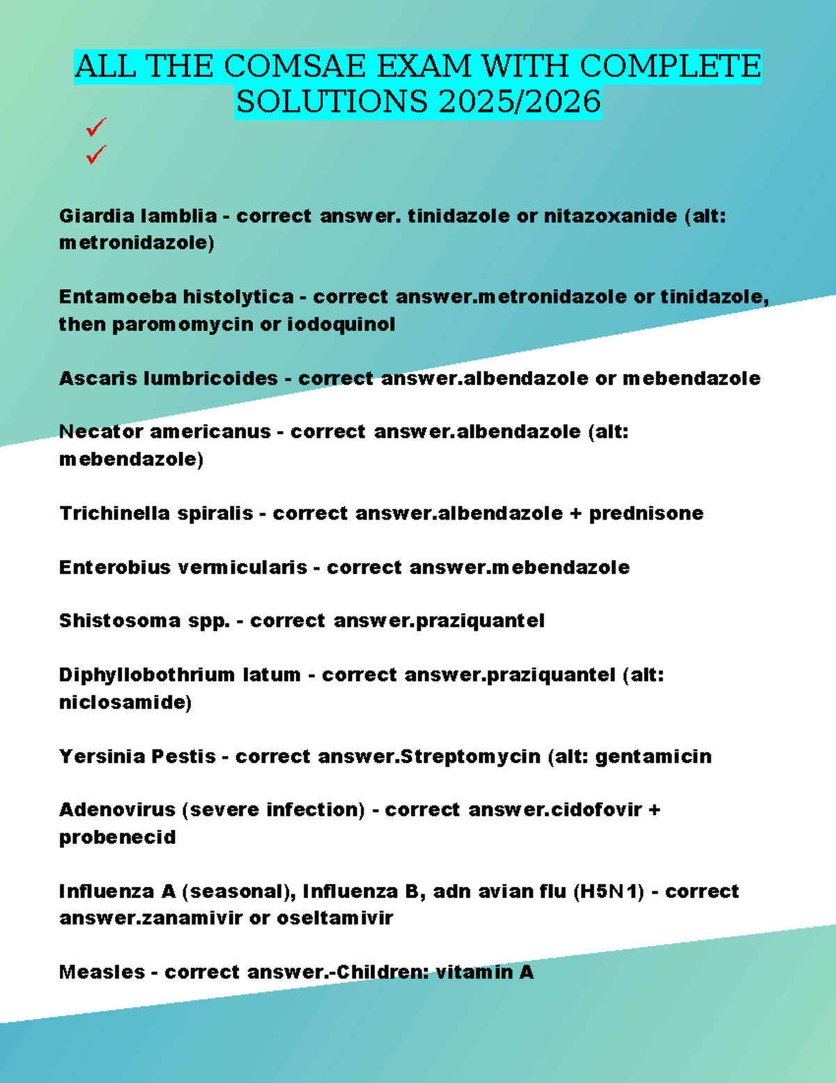 COMSAE EXAM: Comprehensive Solutions and Key Answers - Studocu