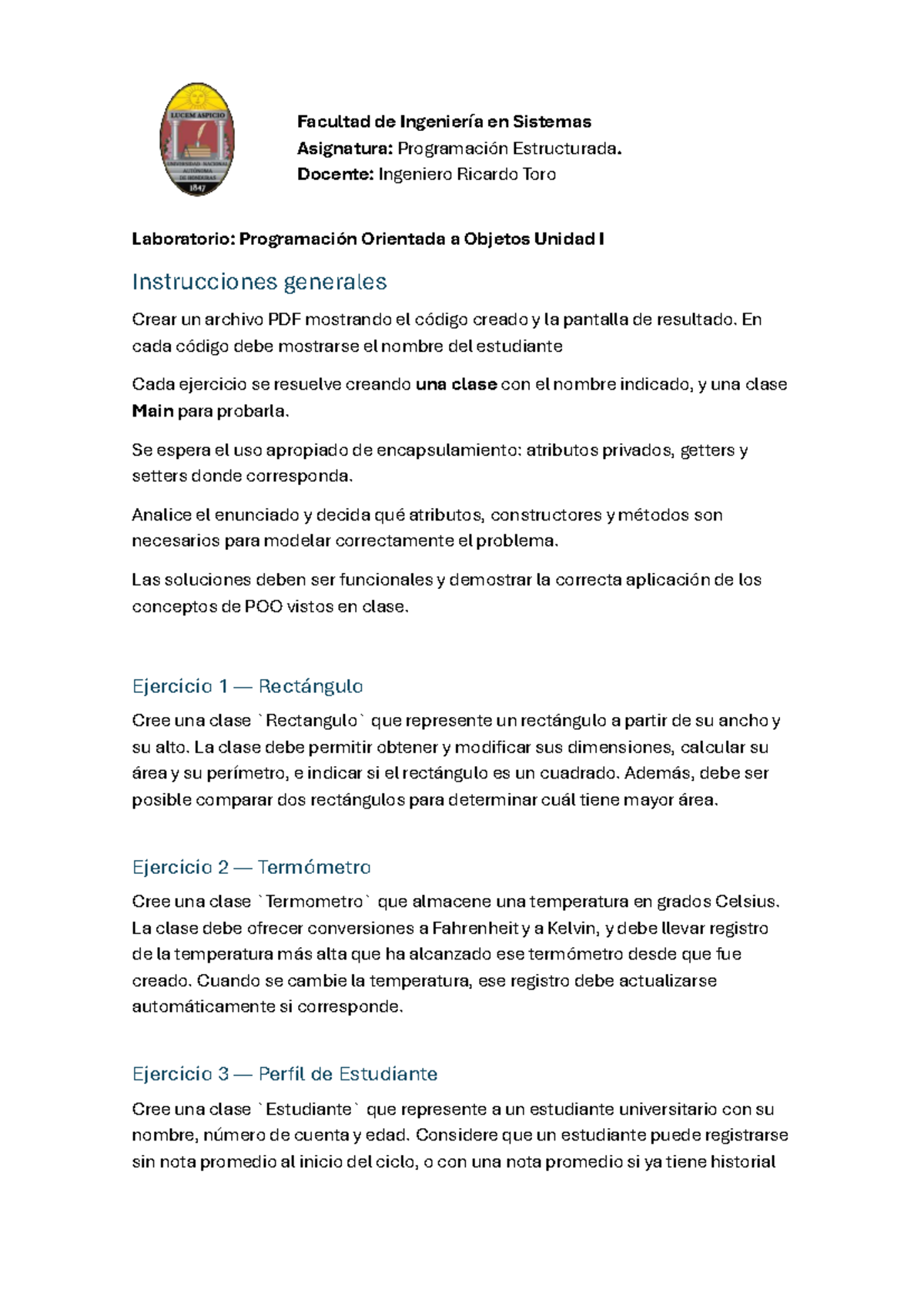Ejercicios de Práctica POO - Programación Estructurada (P.O.O) - Studocu