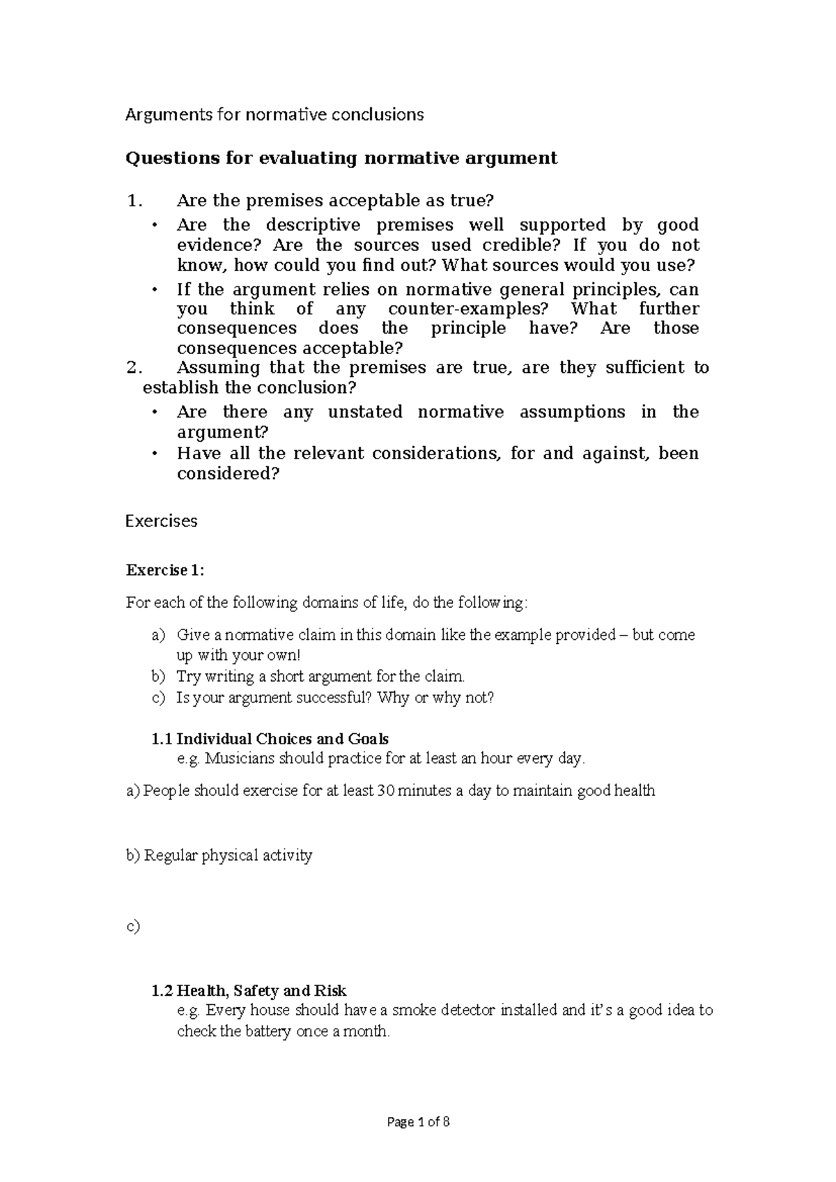 Worksheet 9 normative reasoning (edited s1 2023) - Arguments for ...