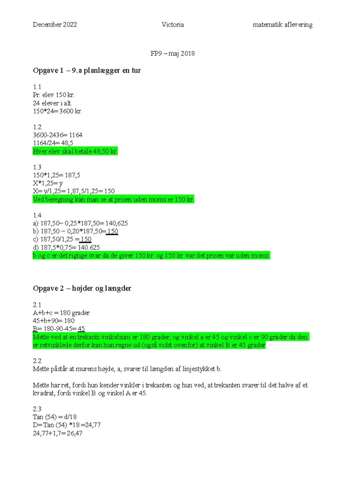 FP9 Matematik Prøve med Hjælpemidler, December 2024 - Studocu