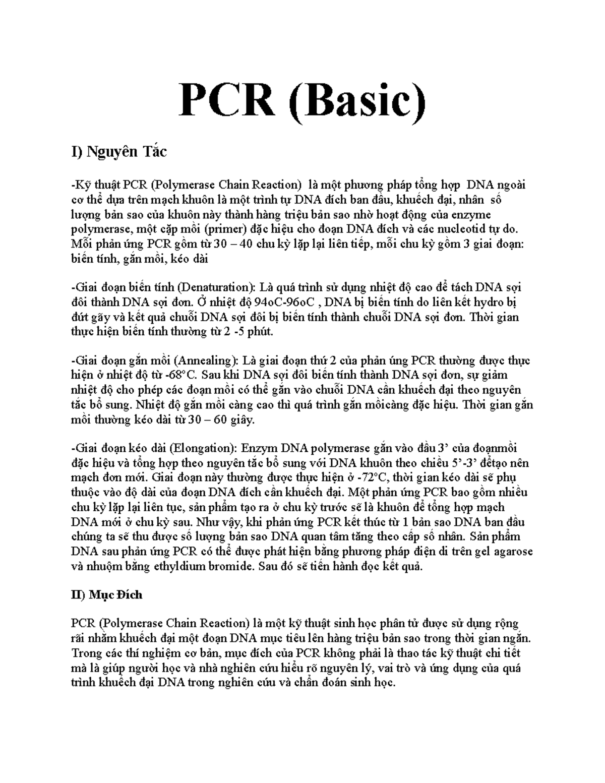 PCR (Basic) - Nguyên Tắc và Quy Trình Kỹ Thuật PCR - Studocu