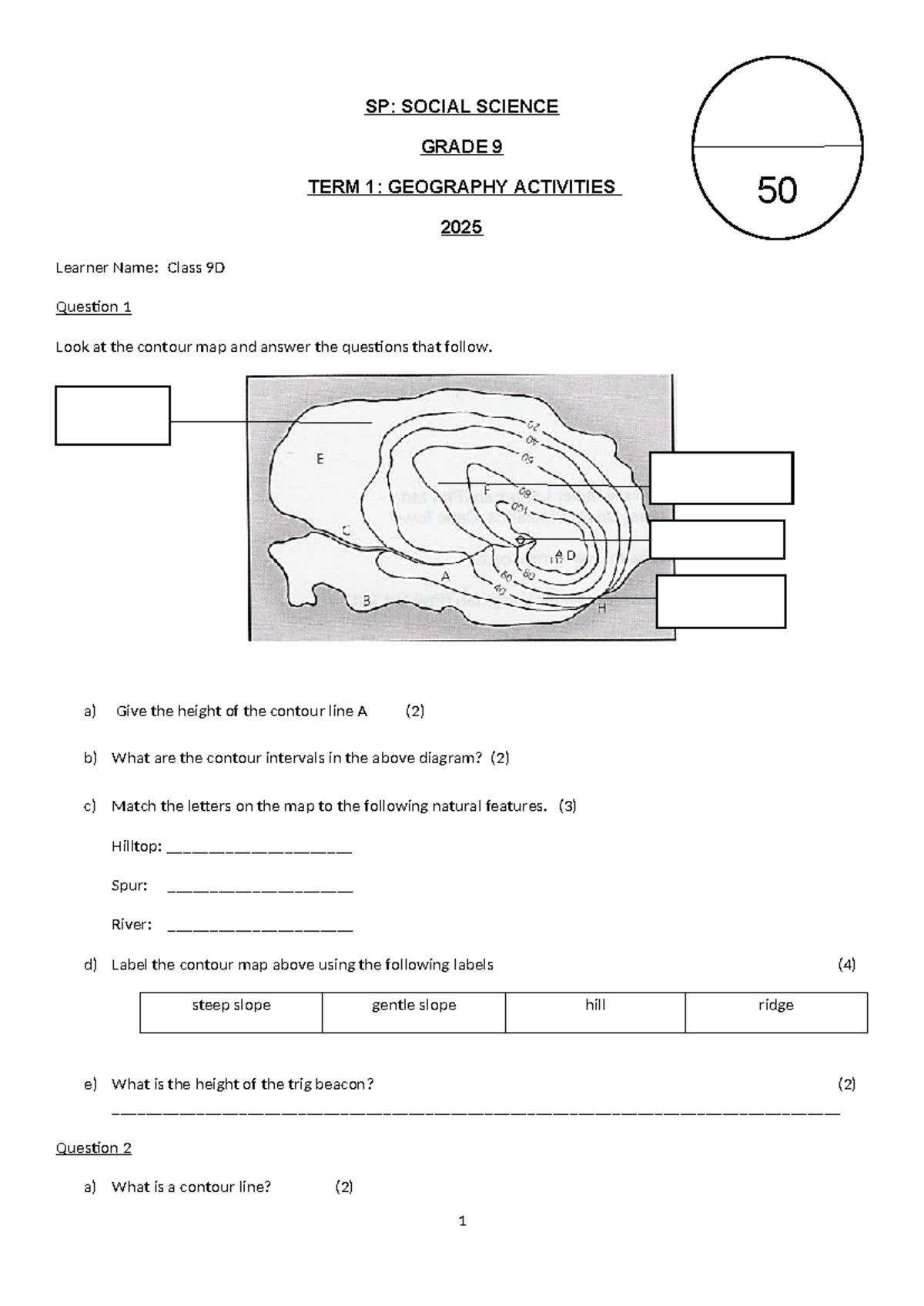 GR9: SOCIAL SCIENCE TERM 1 GEOGRAPHY ACTIVITIES 2025 - Studocu
