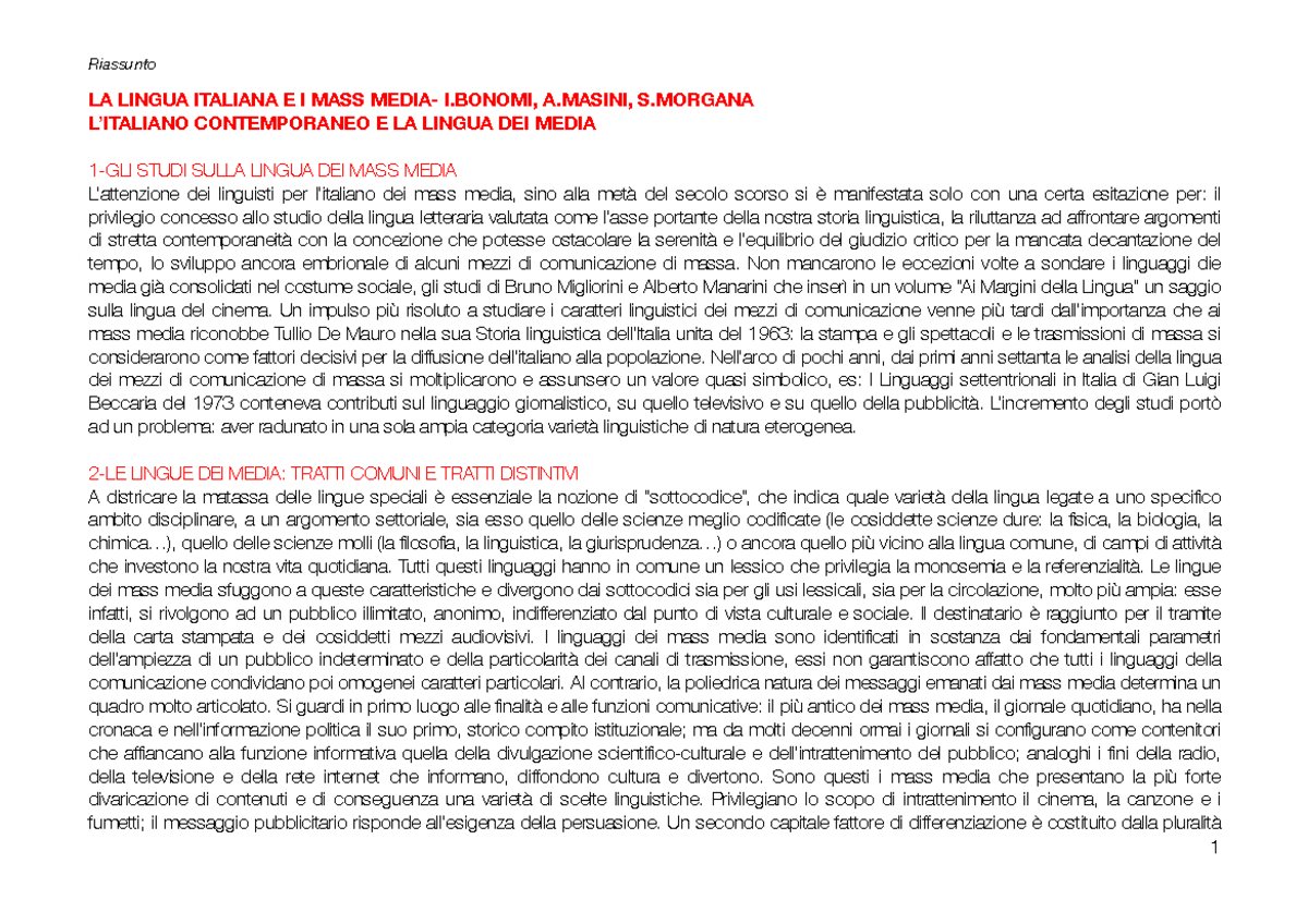 LA Lingua Italiana E I MASS Media- I. Bonomi, A. Masini, S - LA LINGUA ...