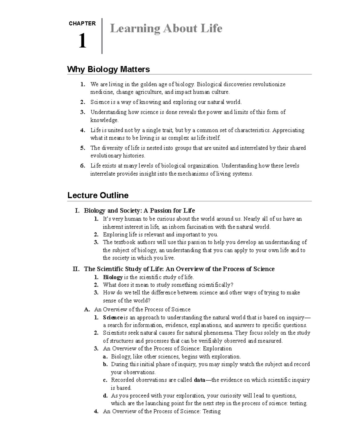 Biology 01 Chapter 01 Lecture Notes: Exploring Life's Diversity - Studocu