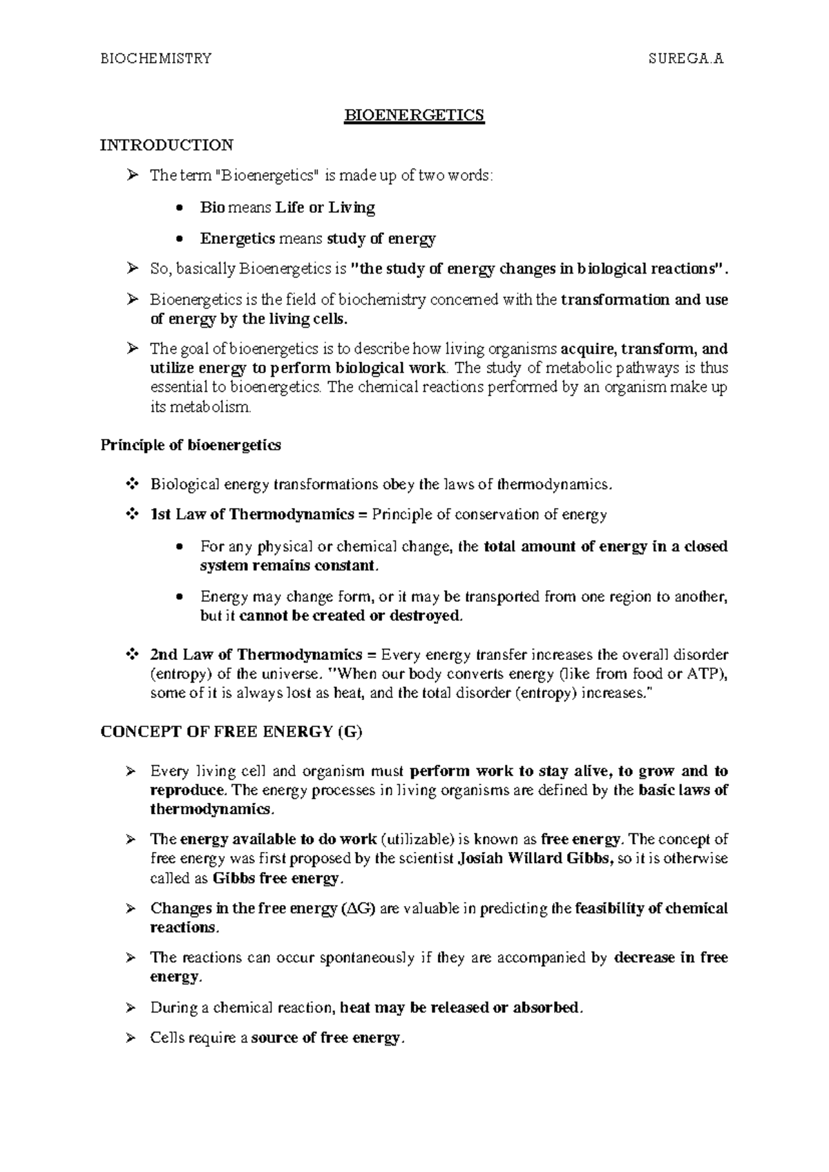 BIOCHEMISTRY 101: Bioenergetics - Unit 1 Notes - Studocu