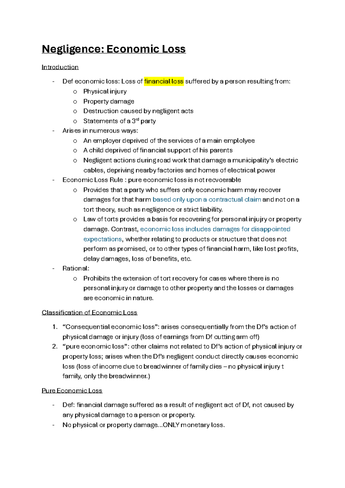 Economic Loss Overview: English & Malaysian Law (LAW 101) - Studocu