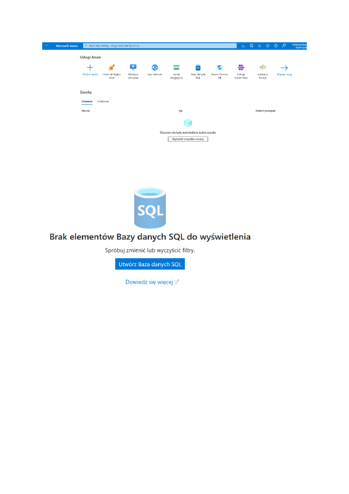 SQLcwiczenia 1 - saddsa - Microsoft Azure a Wyszukaj zaso, ustugi ...