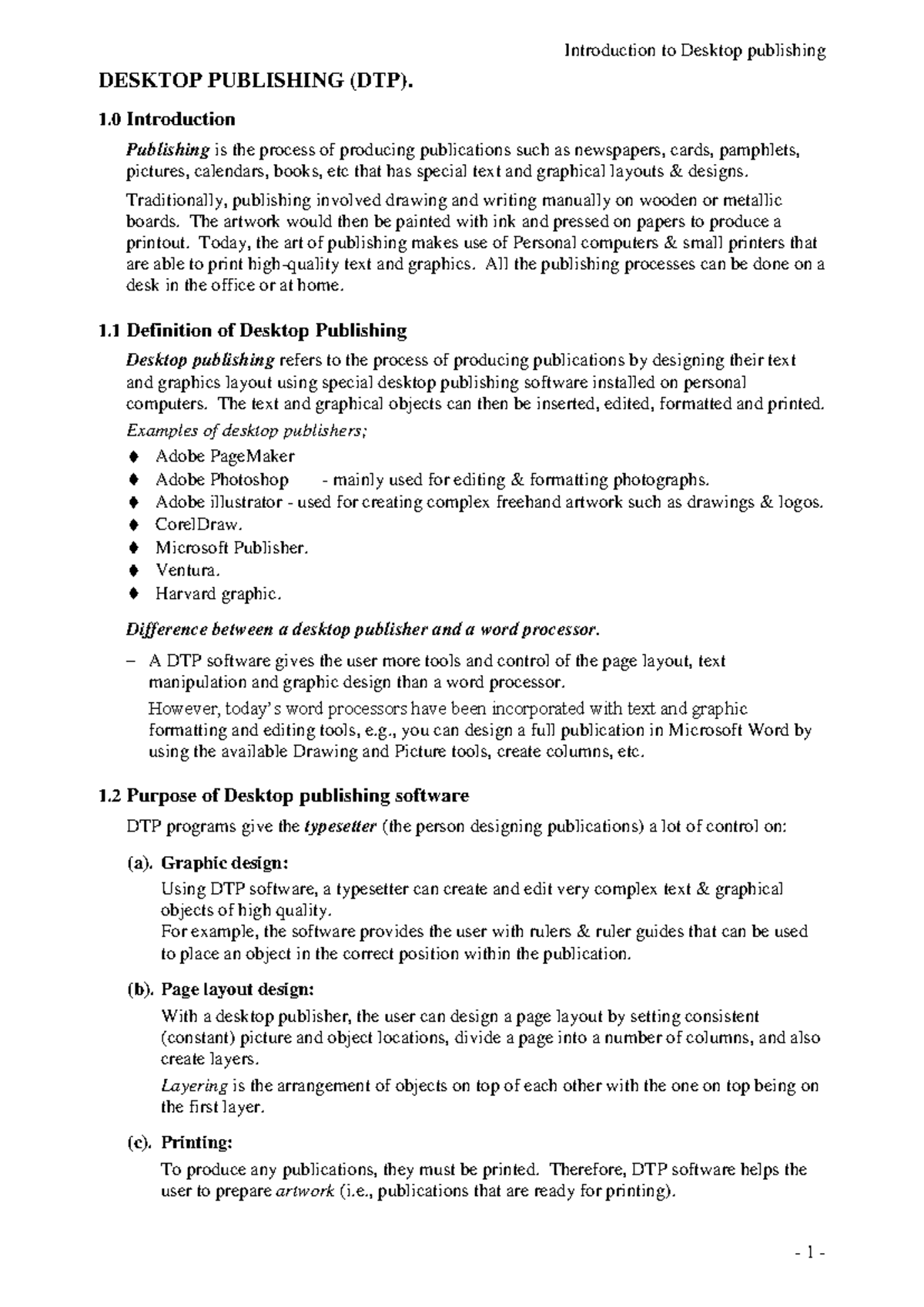 Introduction to DTP - Lecture Notes 2: A Guide to Desktop Publishing ...