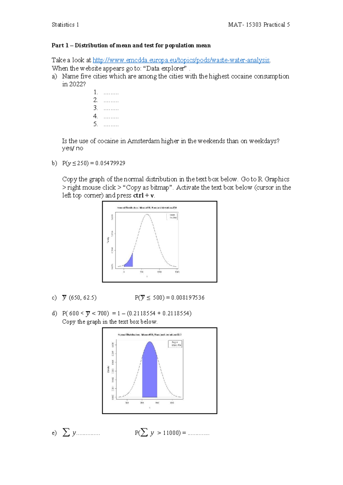 Statistics 1 15303 Practical 5: Distribution of Mean & Population Mean ...