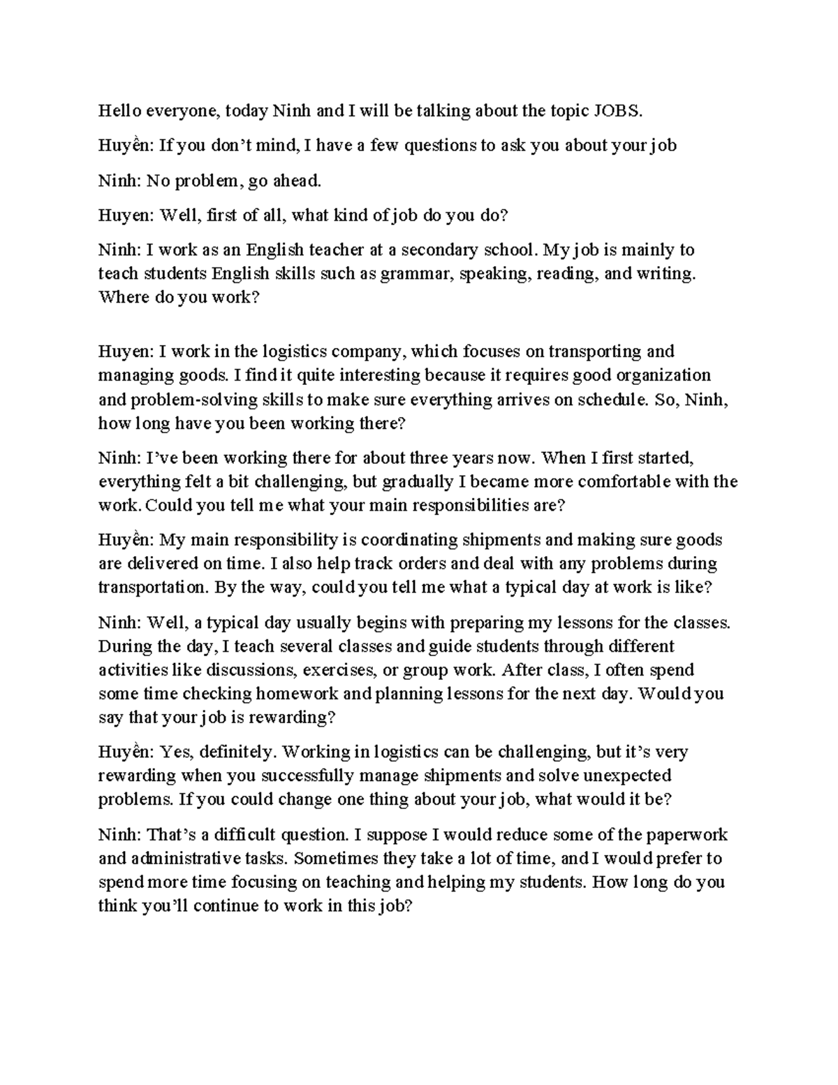JOBS: Insights from English Teacher and Logistics Professional - Studocu