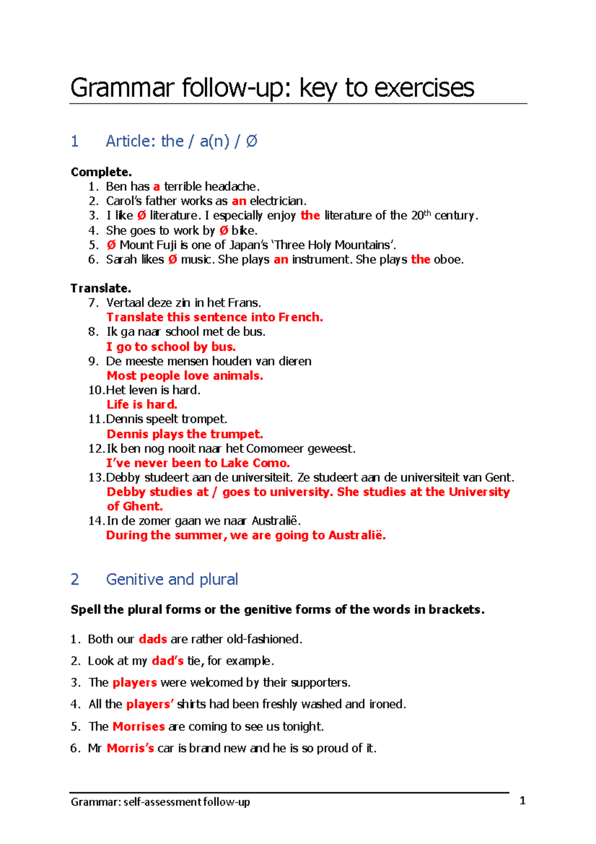 Grammar Follow-Up Exercises 2025 KEY - Studocu