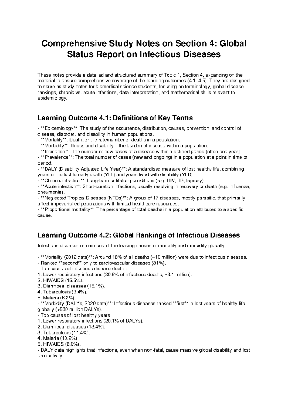 Comprehensive Study Notes on Infectious Diseases (Section 4) - Studocu