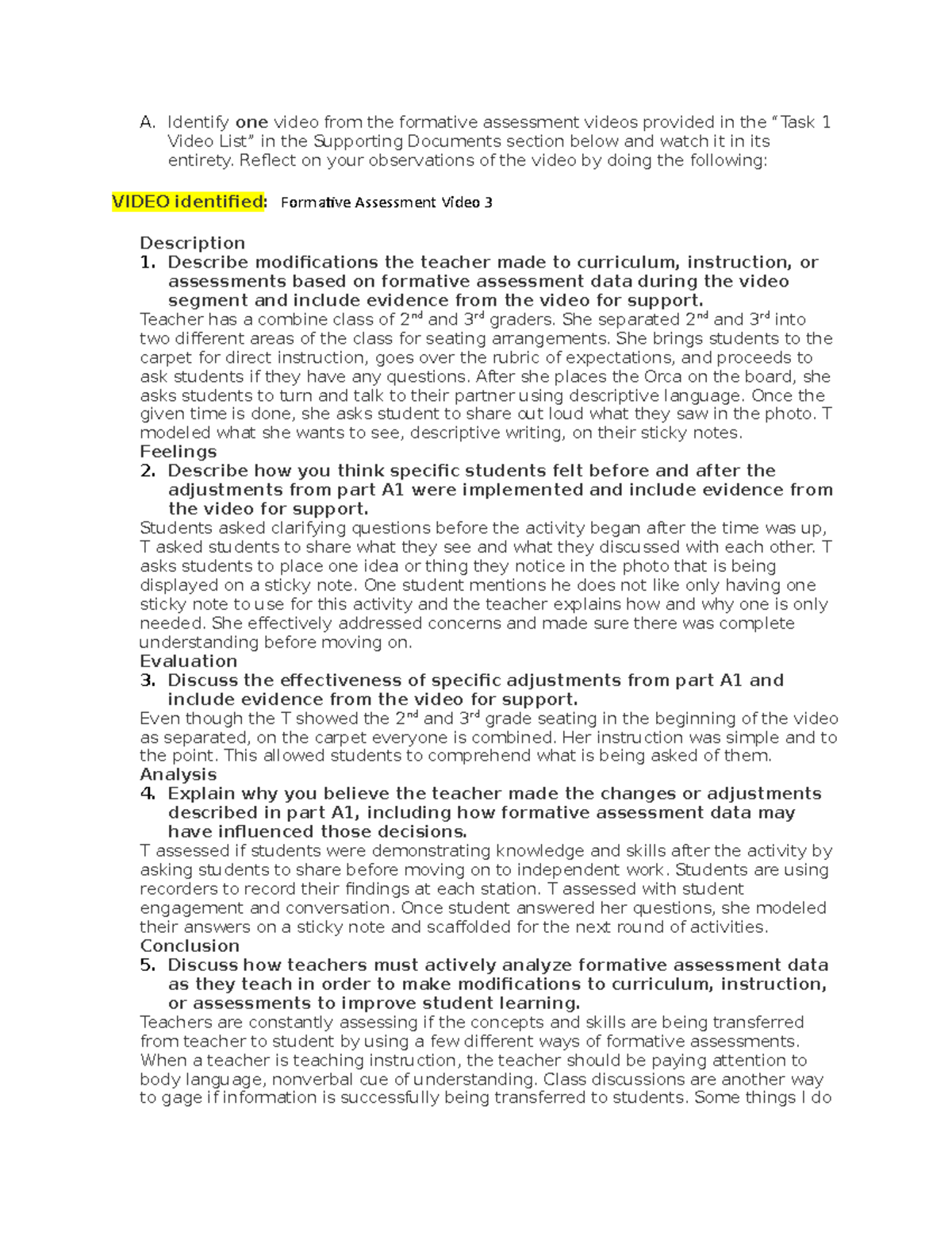 KOM2 Task 1 - Task for WGU - A. Identify one video from the formative ...