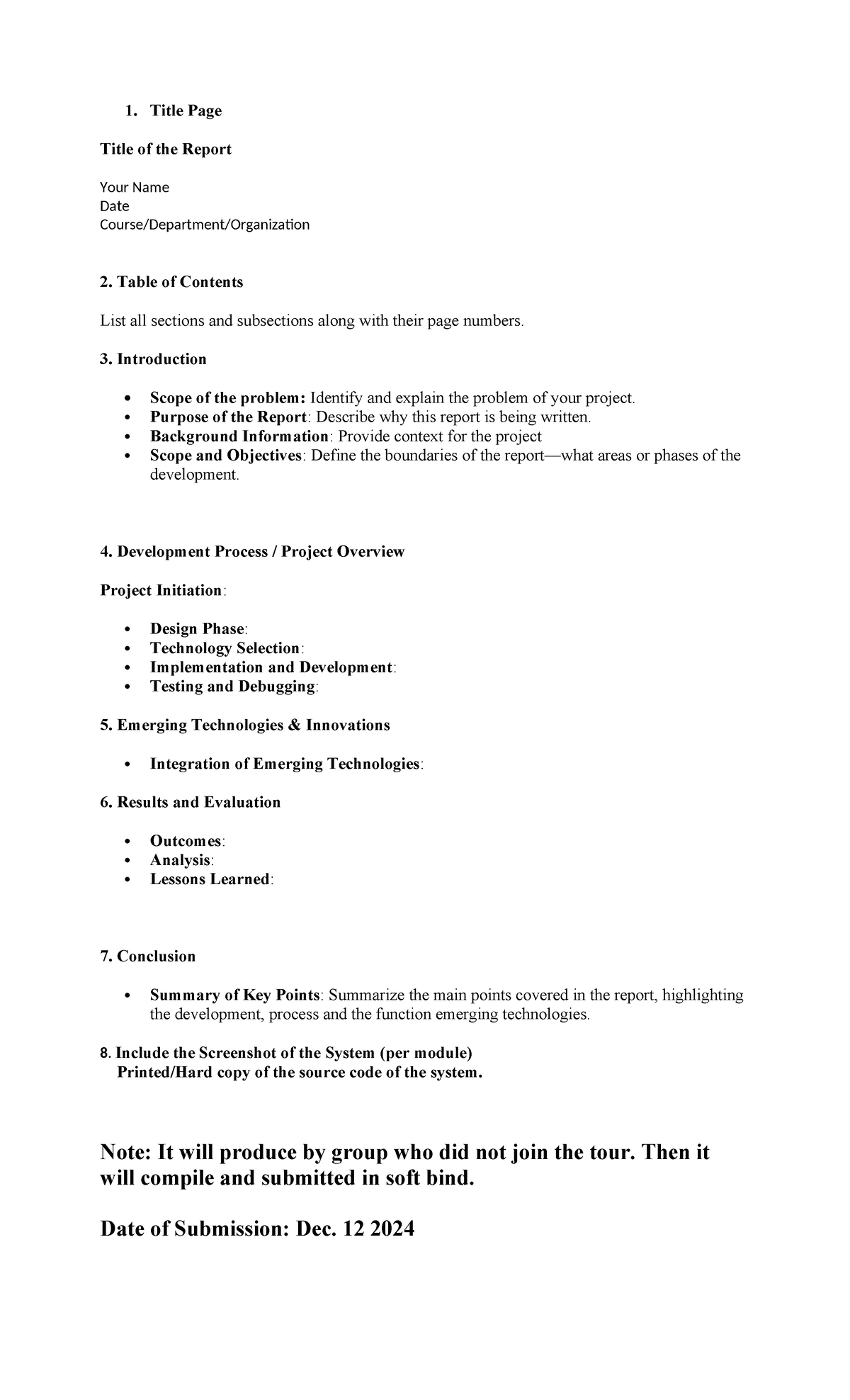 Narrative report format Did not Join the tour - 1. Title Page Title of ...