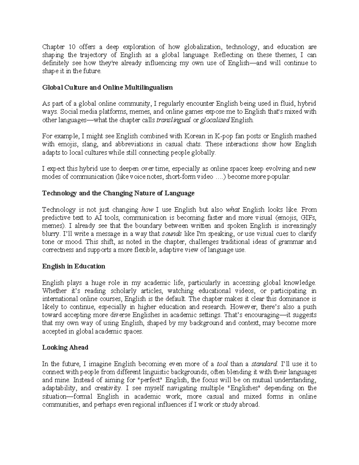 Chapter 10 - The Impact of Globalization on English Language Use - Studocu