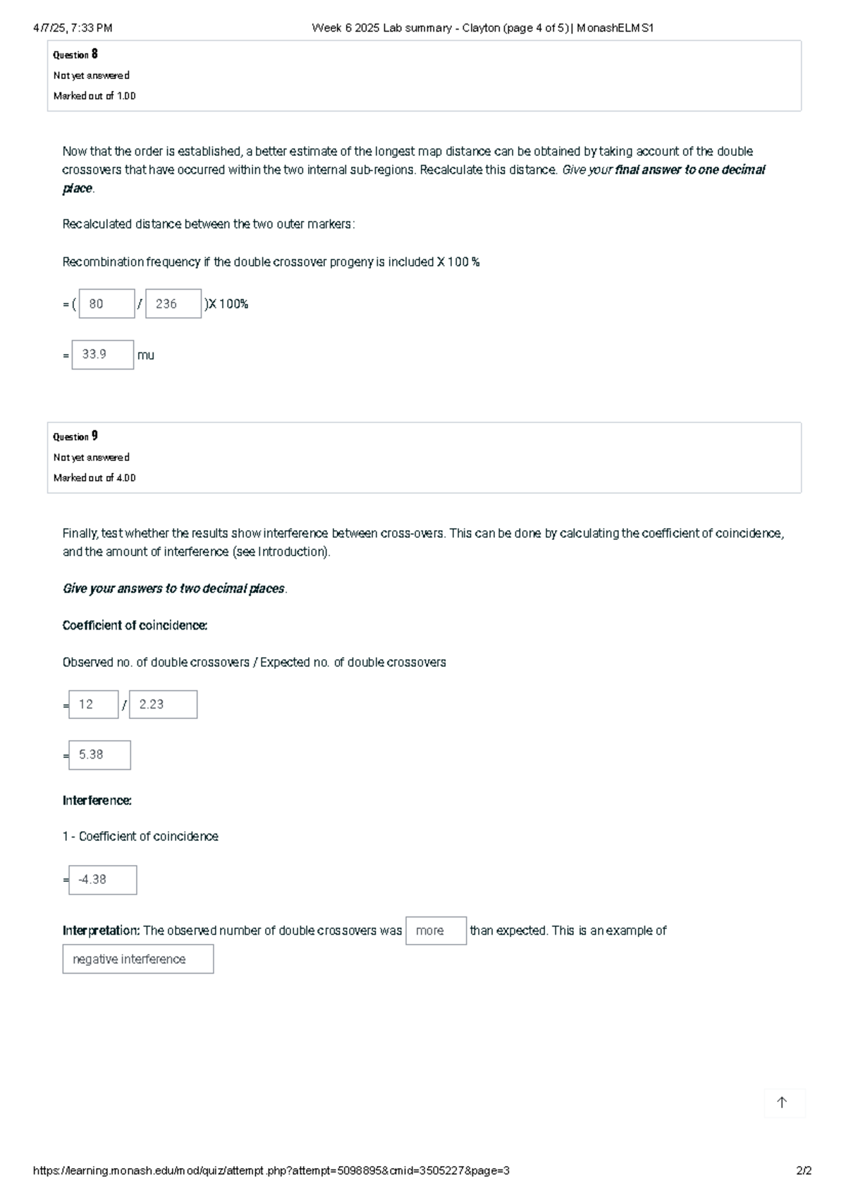 W6 Lab Summary: Q8 & Q9 Analysis - MonashELMS1 - Studocu