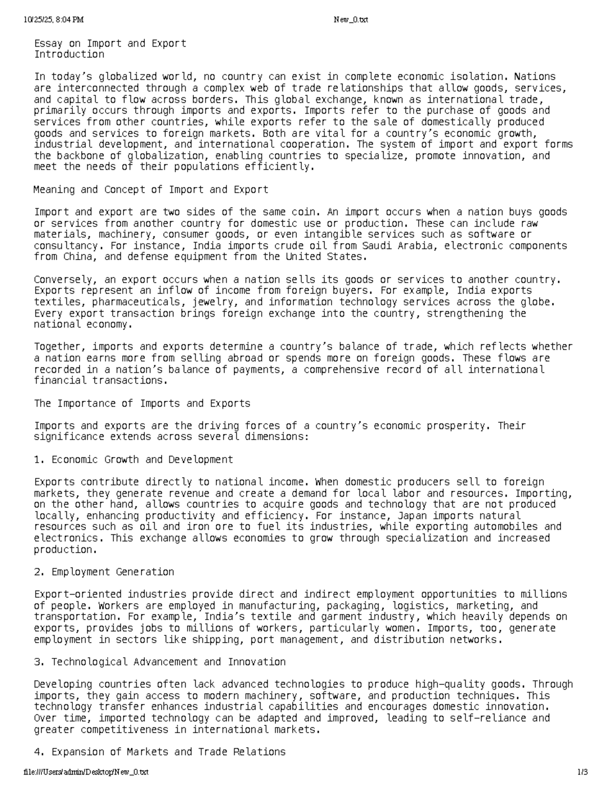 Essay on Import and Export: Understanding Global Trade Dynamics - Studocu