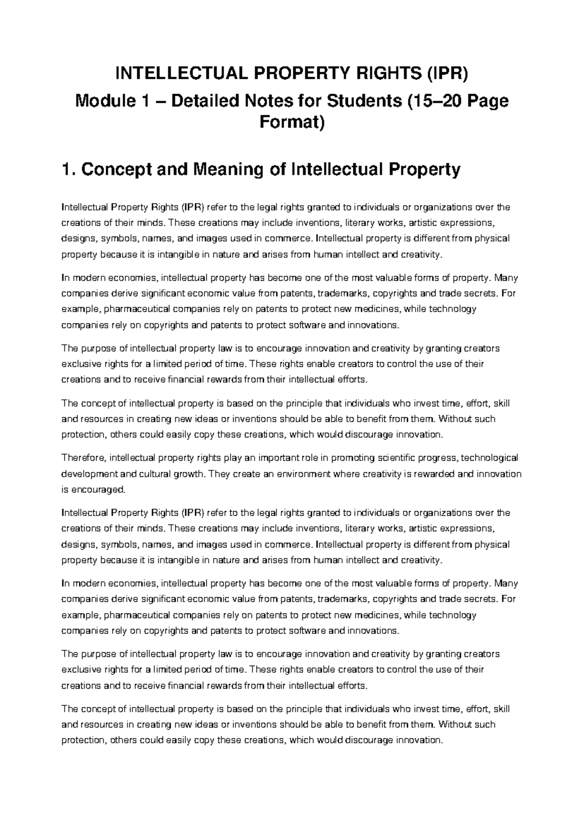 IPR Module 1: Comprehensive Notes on Intellectual Property Rights - Studocu