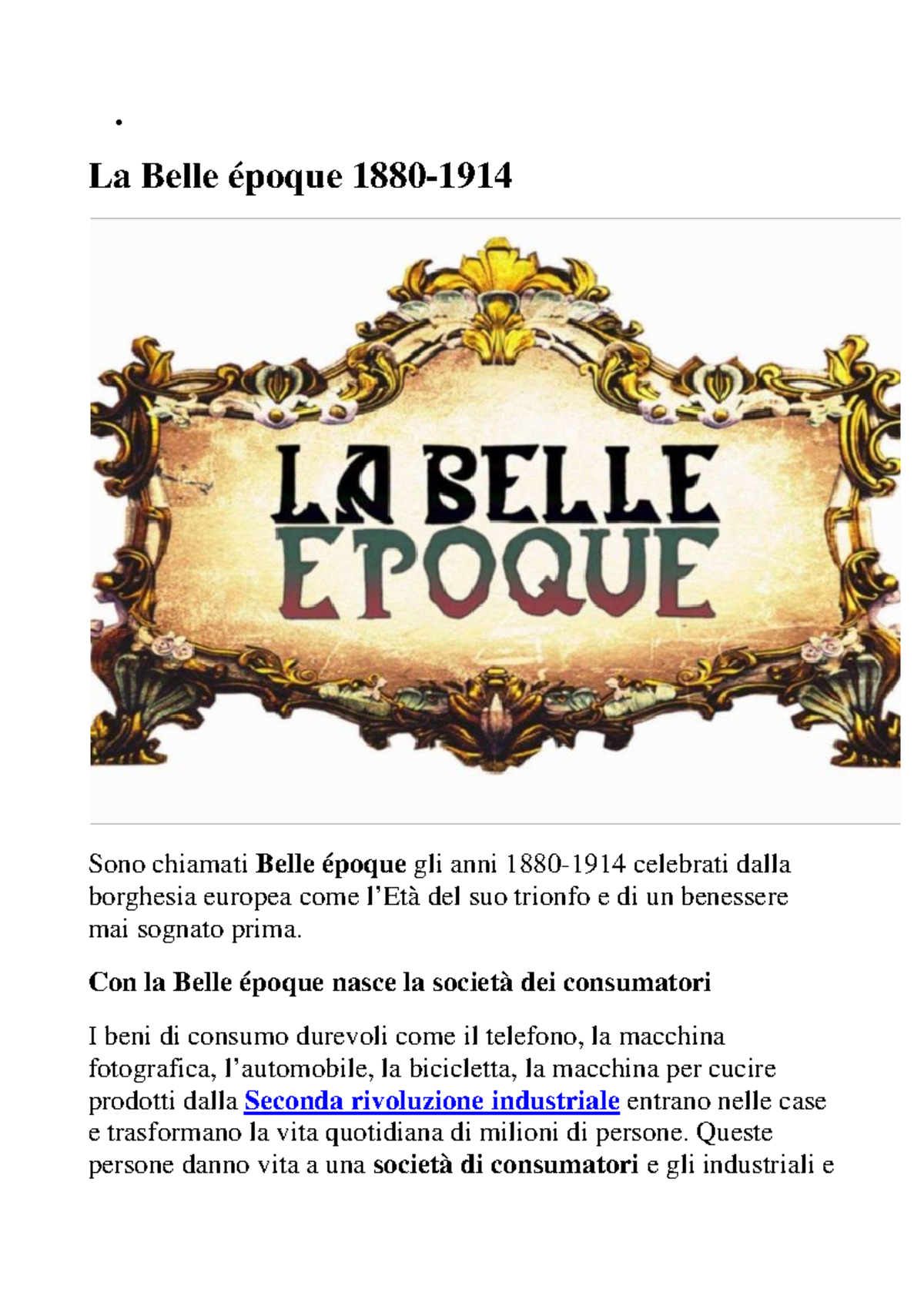 La Belle Époque: Evoluzione Socioeconomica e Tensioni in Europa - Studocu