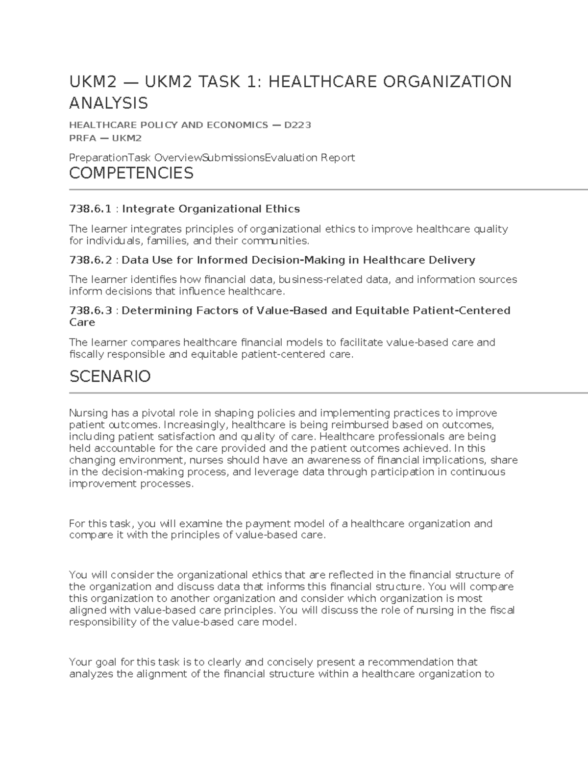 D223 Task 1 & 2: Healthcare Organization Analysis & Policy Insights ...
