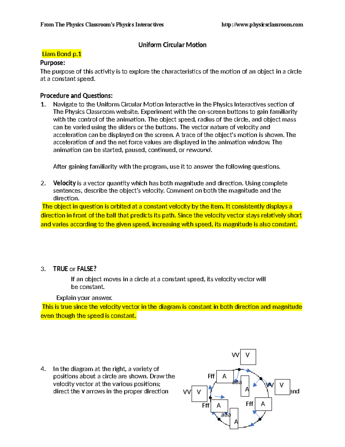 Circ Motion Activity - From The Physics Classroom’s Physics ...