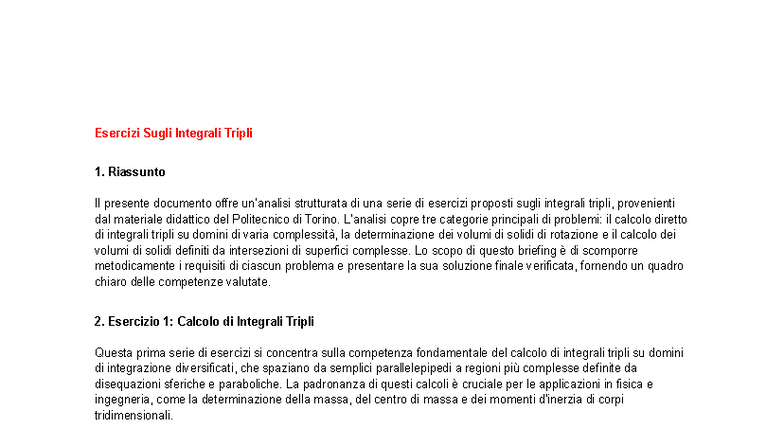 Esercizi Sugli Integrali Tripli - Politecnico di Torino - Studocu