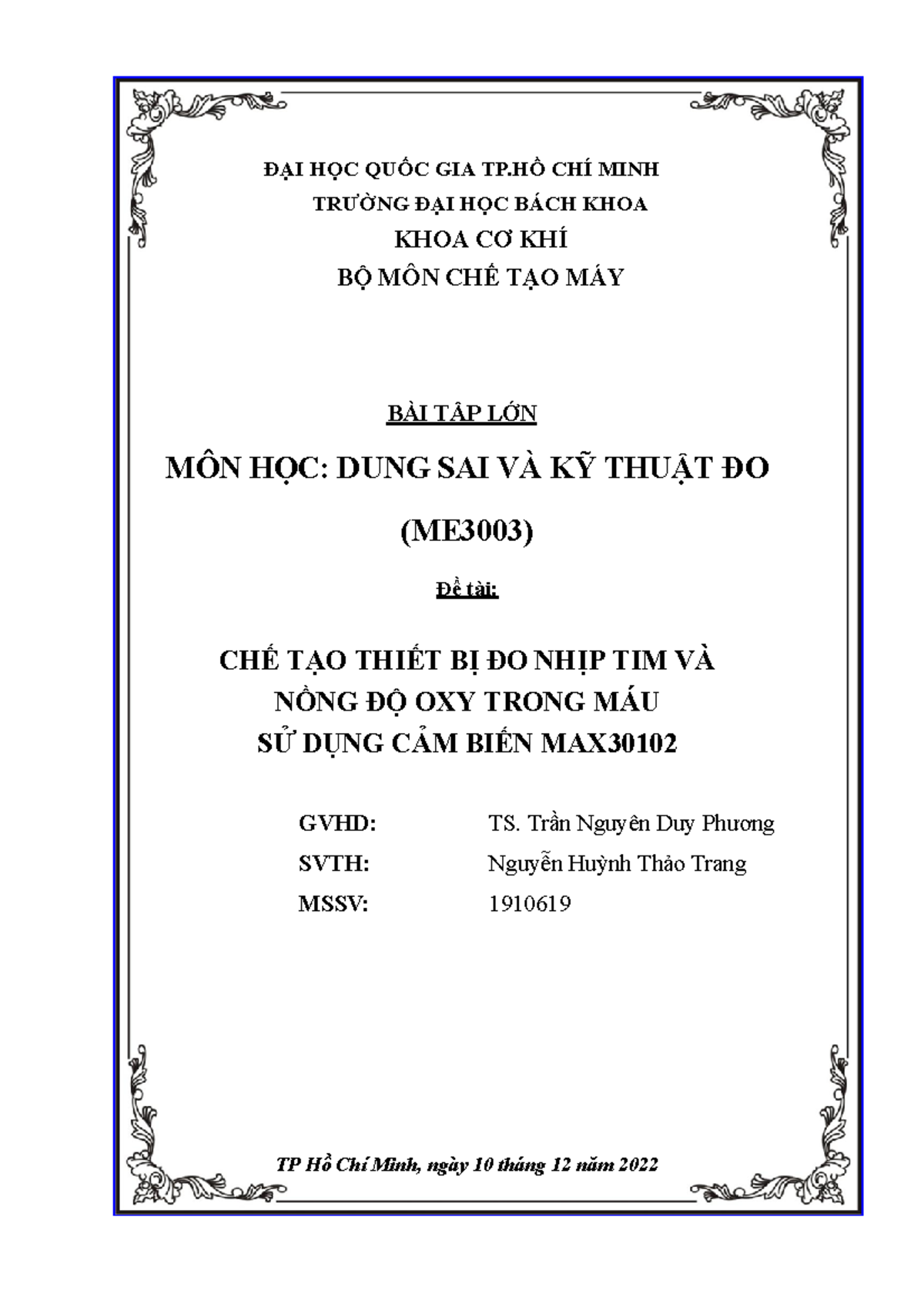 MÃ3003 - Bài Tập Lớn: Thiết Bị Đo Nhịp Tim và Oxy MAX30102 - Studocu