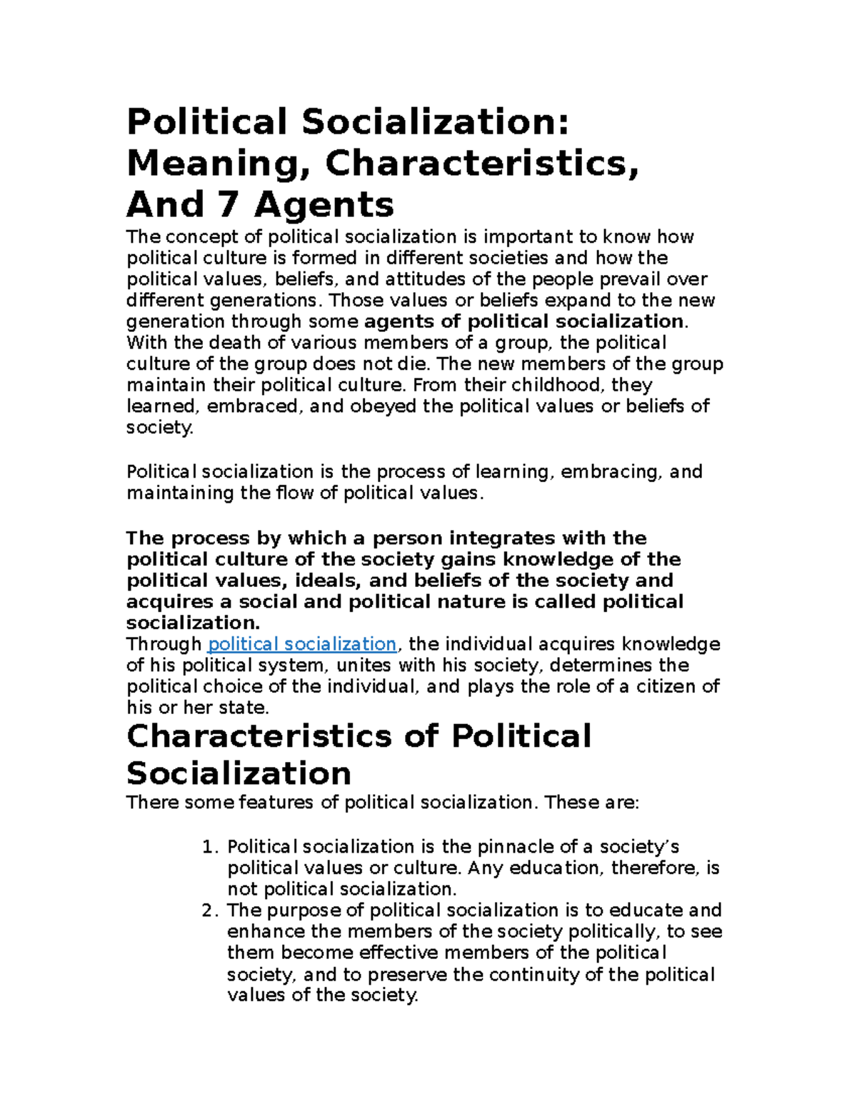Political Socialization: Key Agents & Characteristics Explained - Studocu