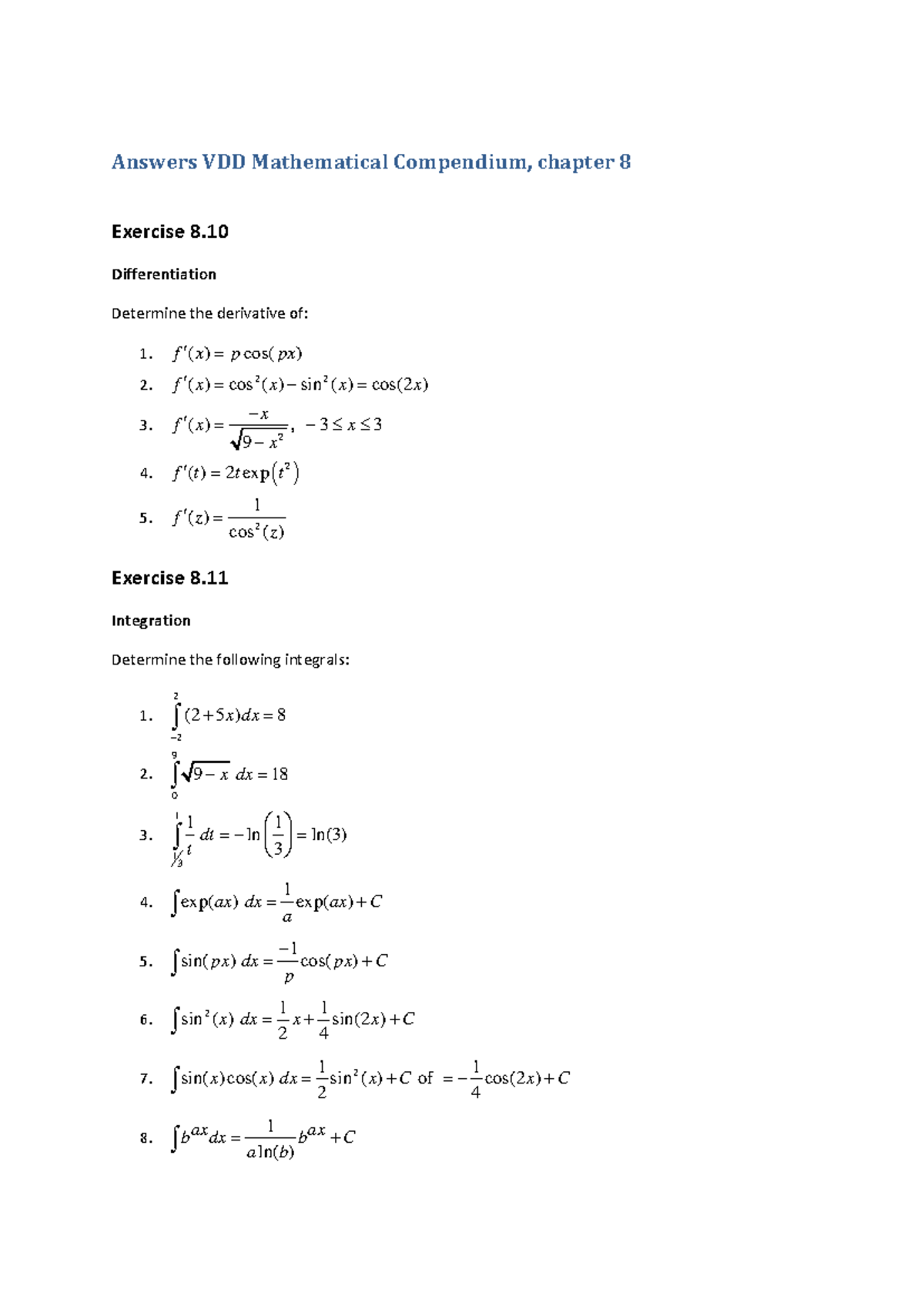 Answers to VDD-Math Compendium Chapter 8 Exercises - Studeersnel