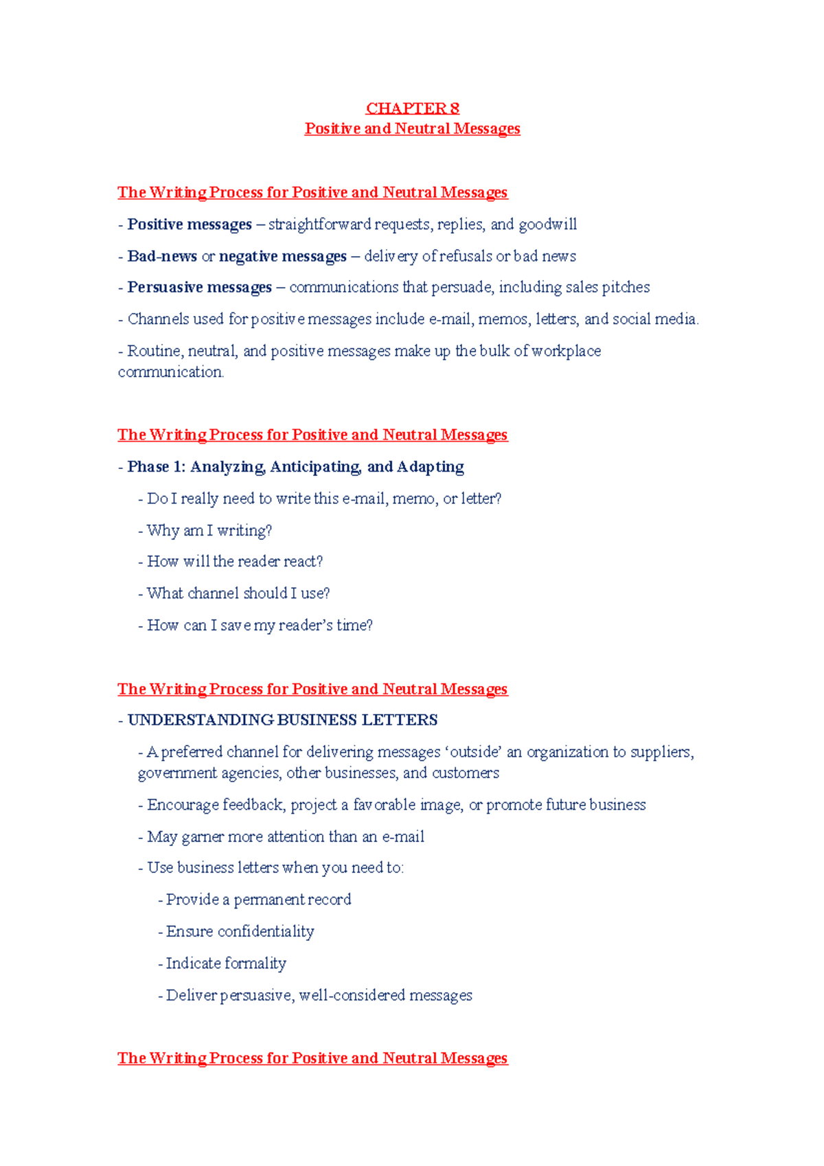 Chapter 8 - Positive & Neutral Messages Lecture Notes - Studocu