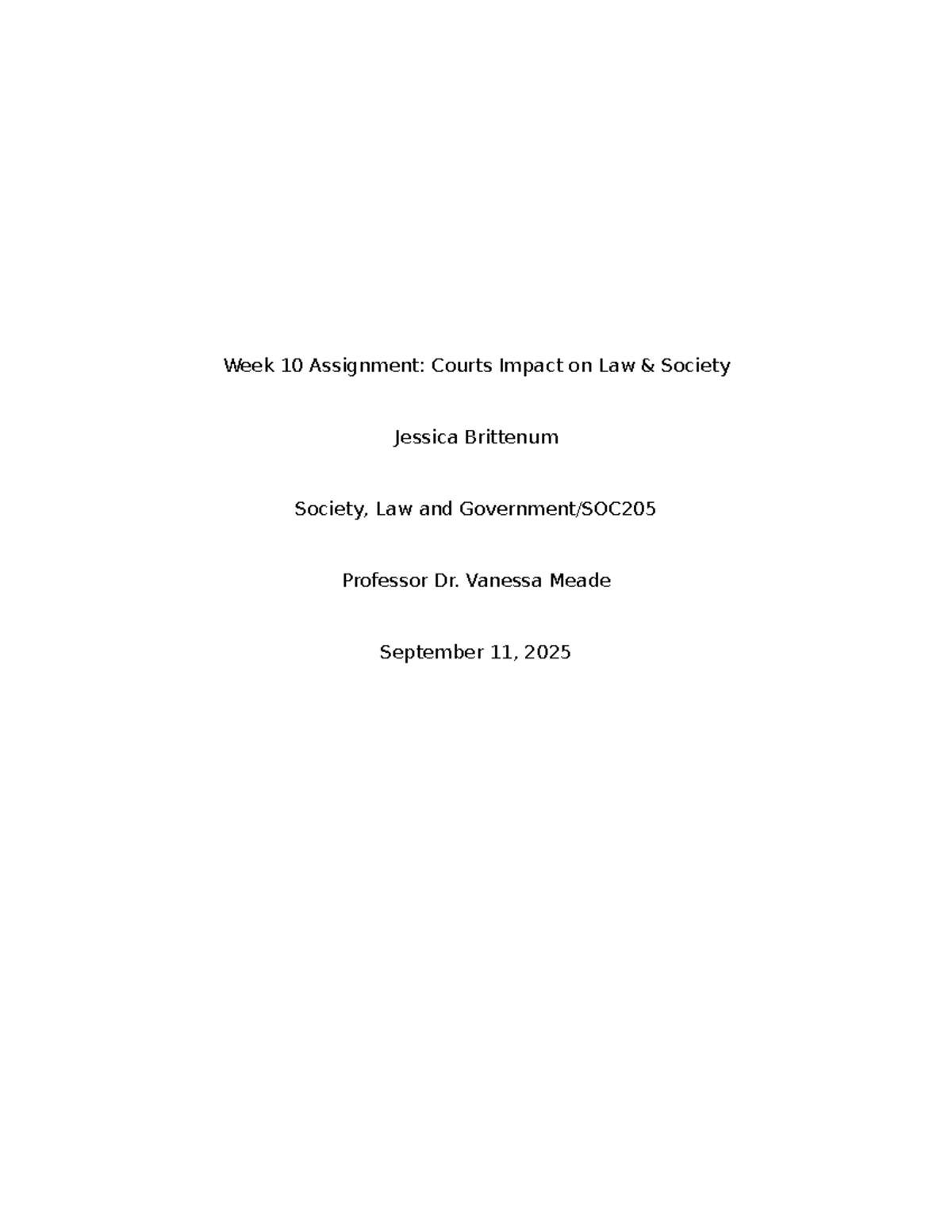 SOC205 Week 10 Assignment: Impact of Obergefell v. Hodges on Law and ...