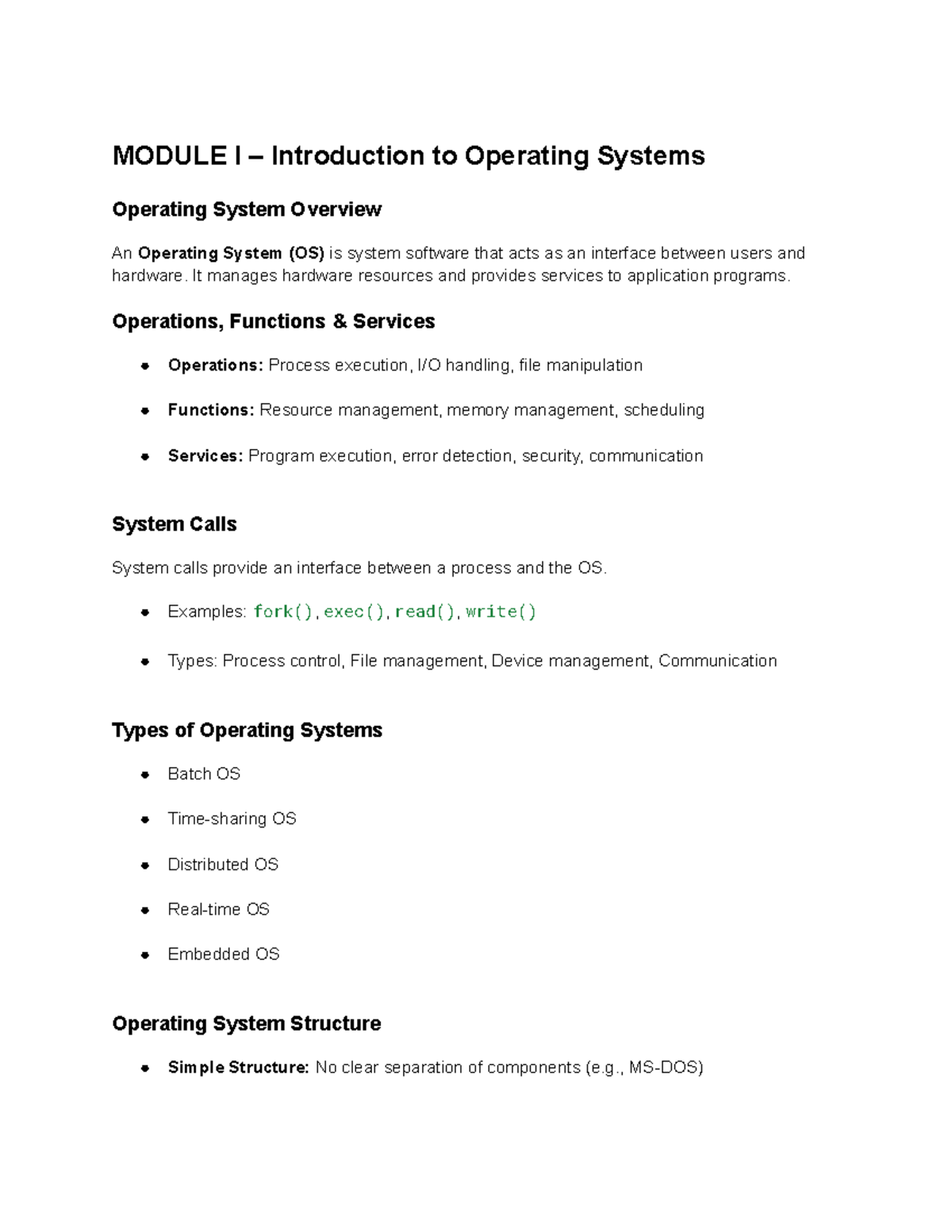 OS - Brief Notes on Operating Systems and Their Functions - Studocu