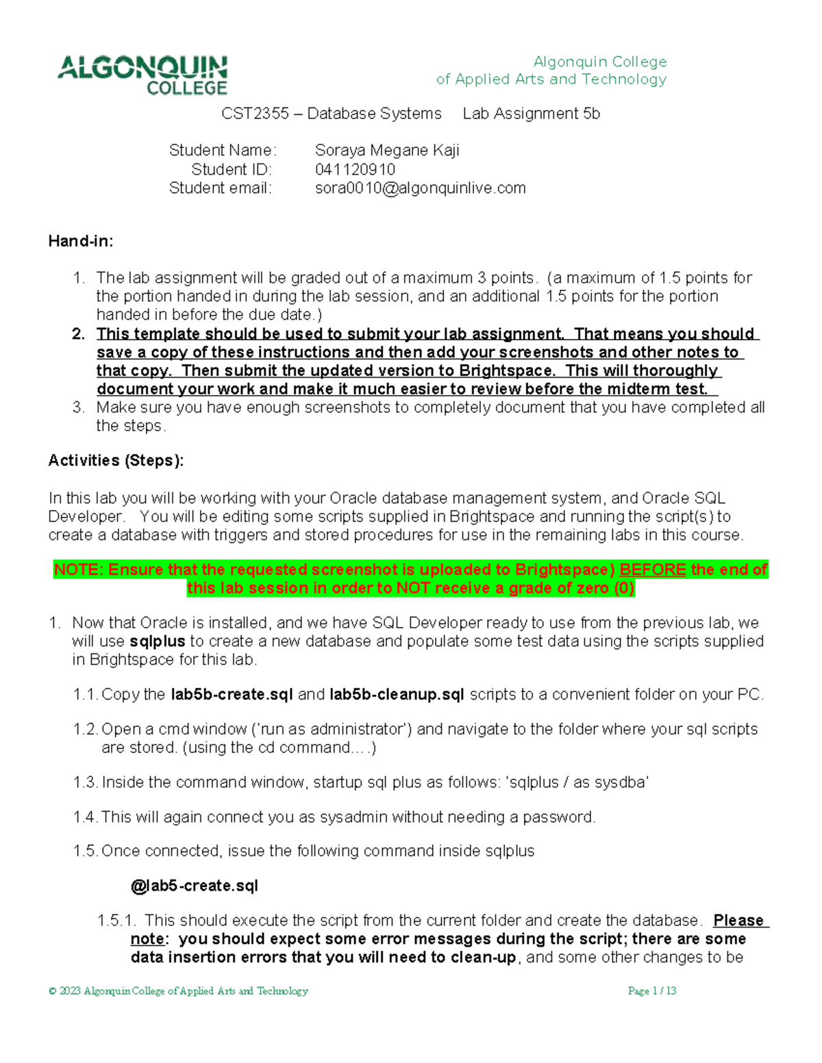 CST2355 Lab 5b - Database systems lab assignment instructions and tasks - Studocu