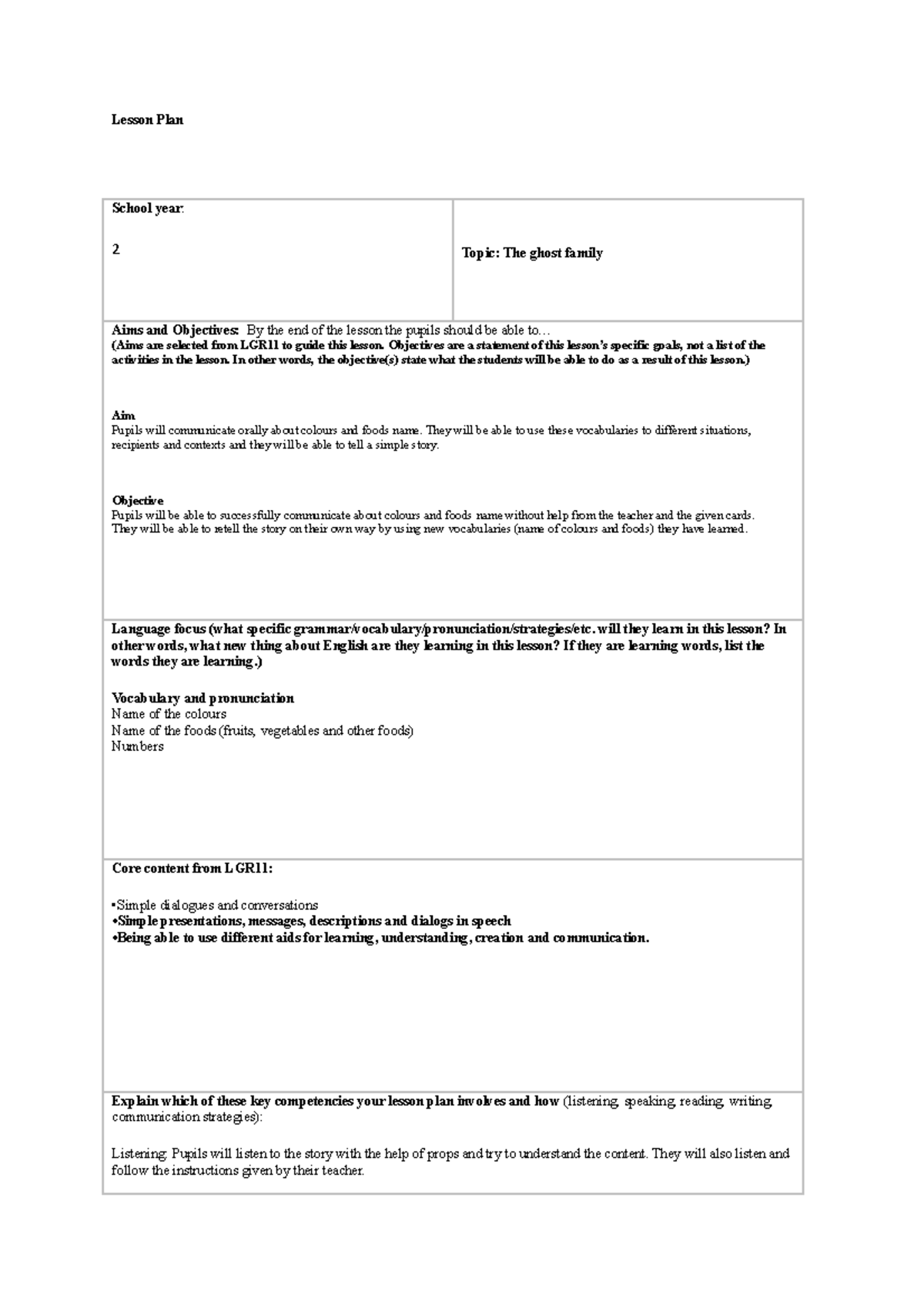 Lesson plan (undervisningplanering) - Lesson Plan School year: 2 Topic ...