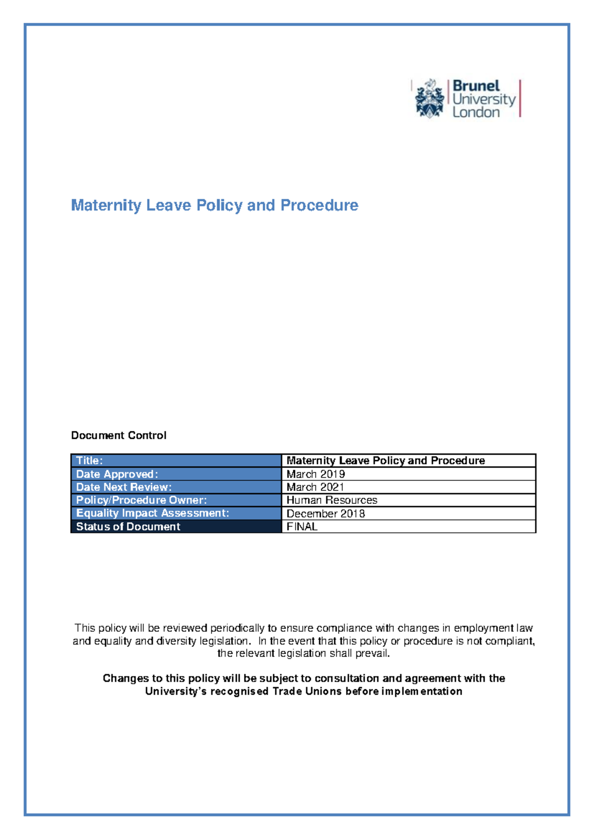 Maternity Leave Policy & Procedure Guide: HR Compliance - Studocu