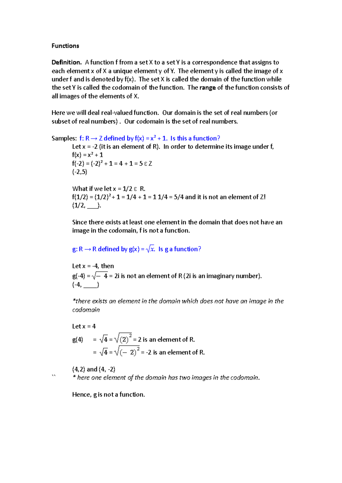 Functions A: Definitions, Domains, and Continuity Analysis - Studocu