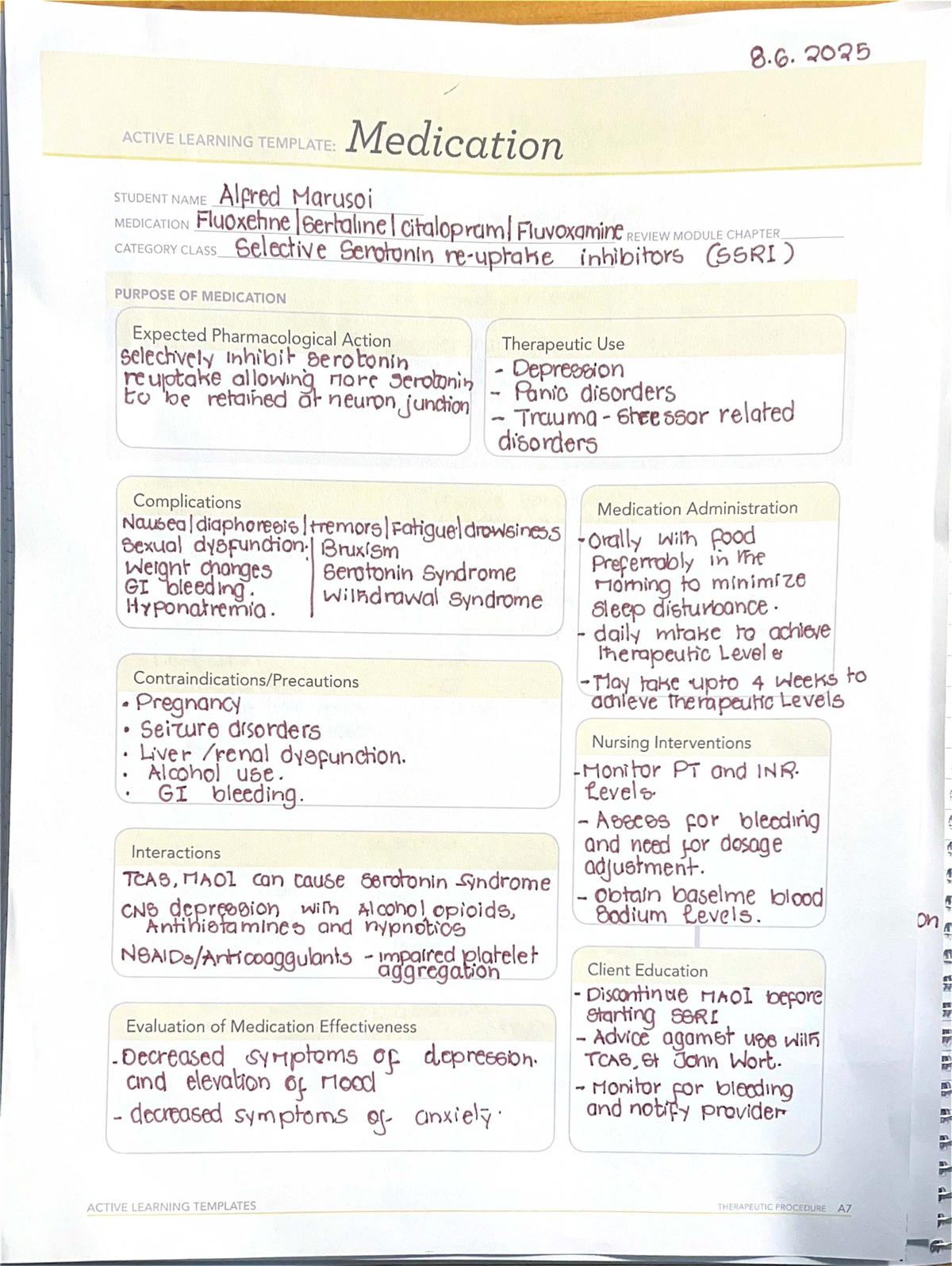 Active Learning Template: SSRI Medication Review (Fluoxetine ...