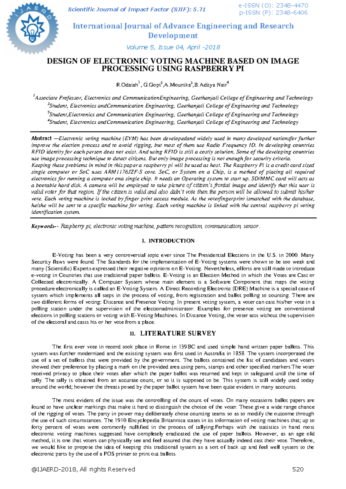 smart electronic voting machine - International Journal of Advance Engineering and Research ...