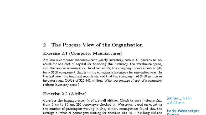 Exercises on Process Analysis and Inventory Management (Course Code: 01 ...