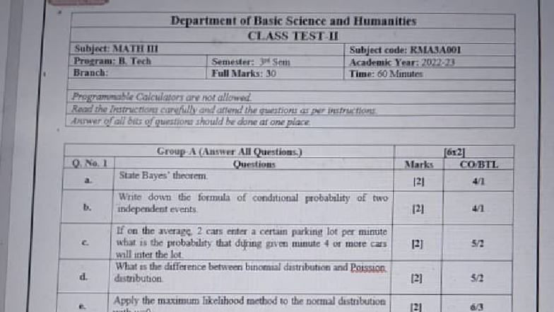 MATH II RMAJA001 Class Test II: Probability and Statistics Concepts ...
