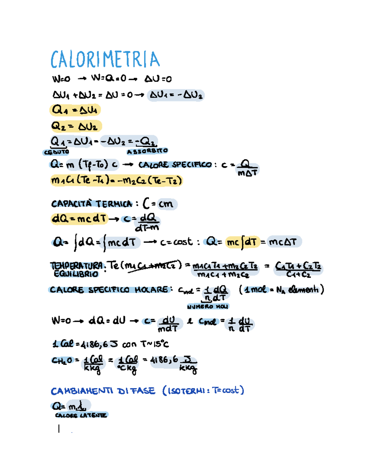 Calorimetria: Fondamenti e Formule Essenziali - Studocu