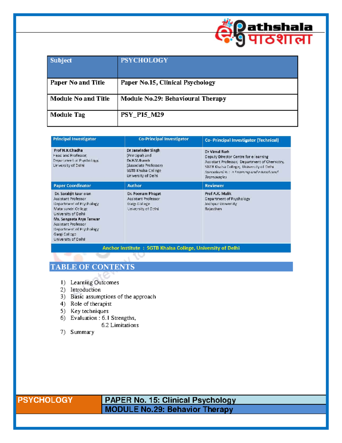 PSY_P15_M29: Lecture Notes on Behavioral Therapy in Clinical Psychology ...